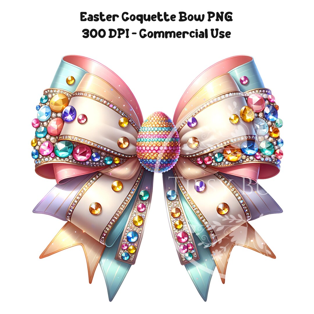 Easter Coquette Bow PNG, Watercolor Clipart, Faux Rhinestone Shirt ...