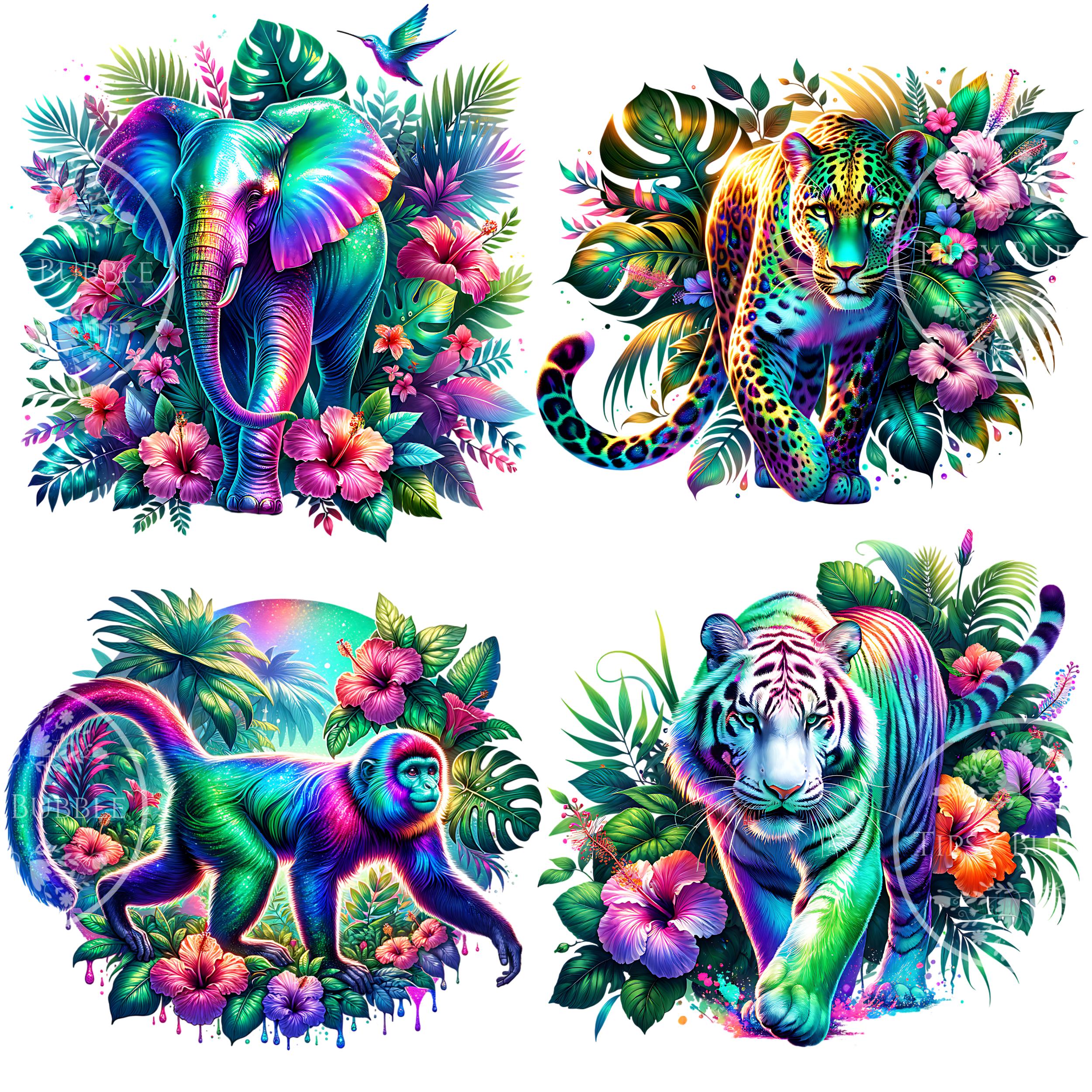 Jungle Animals Clipart Bundle, Safari Animals PNG, Colorful Elephant ...