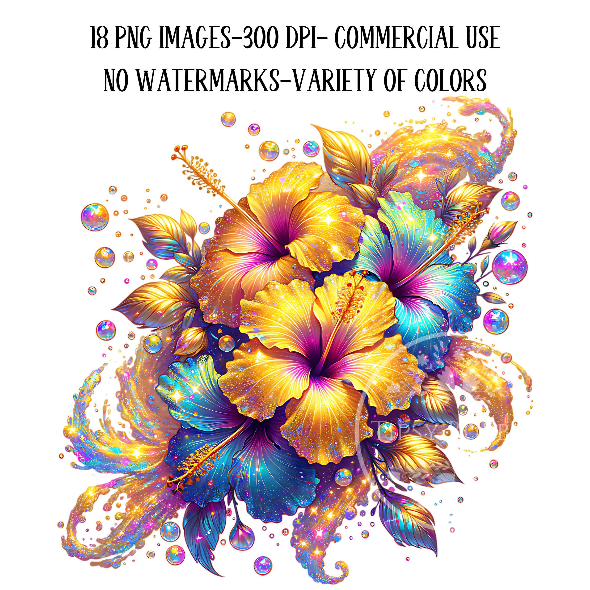 Colorful Flowers Clipart Bundle, Pink Flowers PNG, Faux Glitter Flowers ...