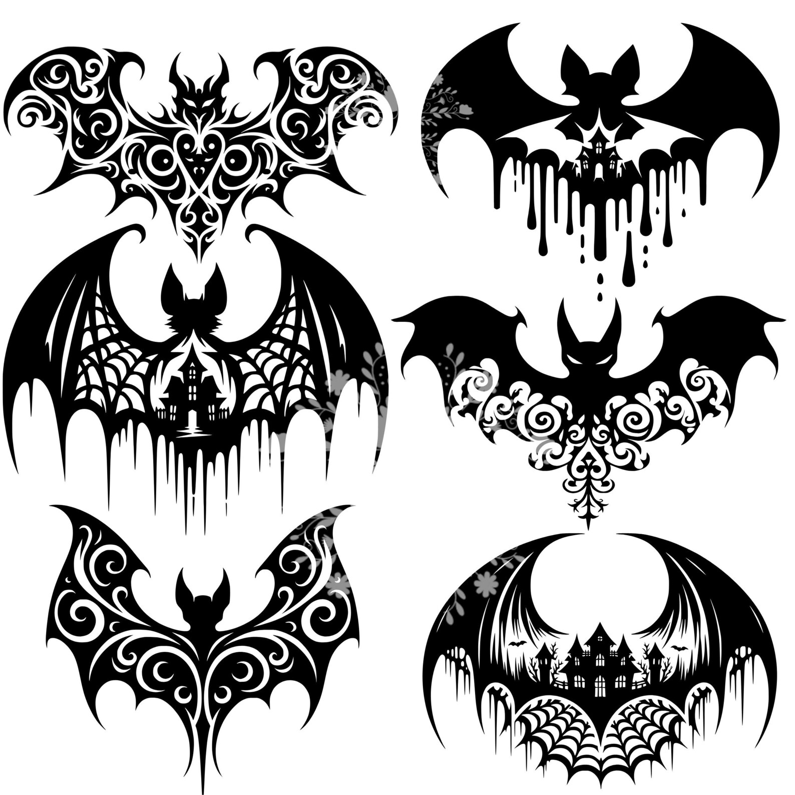 Spooky Bat SVG Cut File Bat Pattern Bat SVG Bundle Bat Outline Floral ...