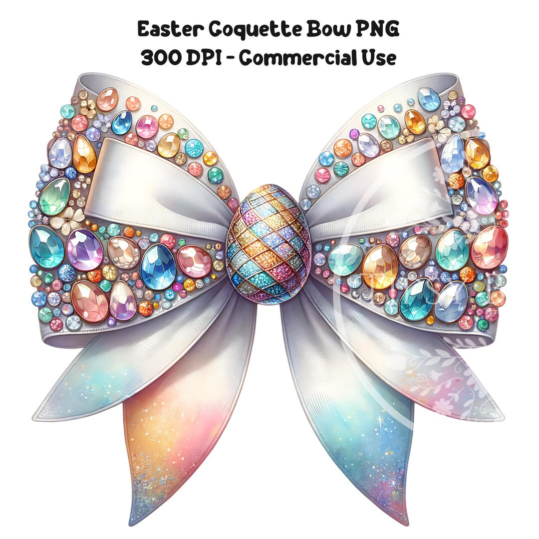 Easter Egg Coquette Bow PNG, Watercolor Clipart, Faux Rhinestone Shirt ...