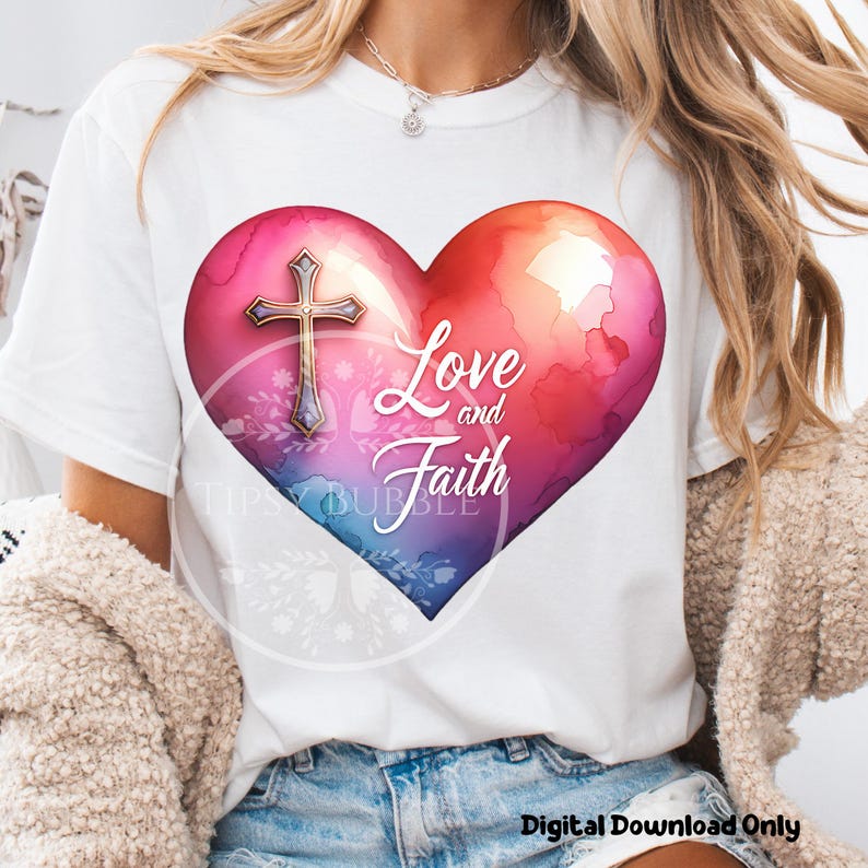 Christian Heart Cross PNG: Faith & Love Shirt Design (digital Download ...