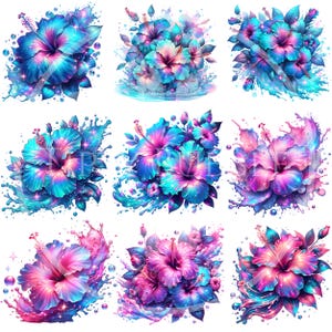 Colorful Flowers Clipart Bundle, Pink Flowers PNG, Faux Glitter Flowers ...