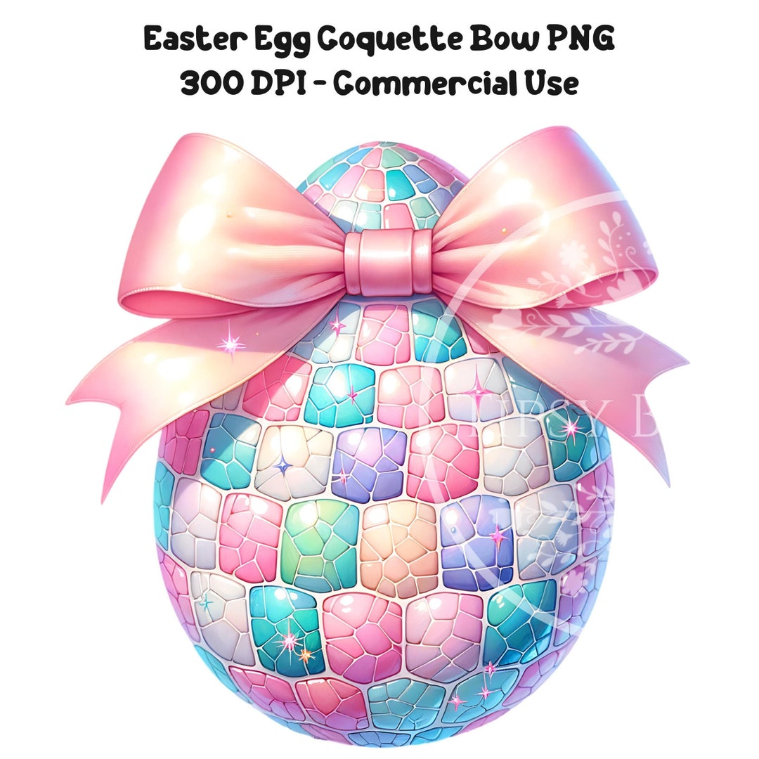 Easter Egg Coquette Bow PNG, Watercolor Clipart, Faux Rhinestone Shirt ...