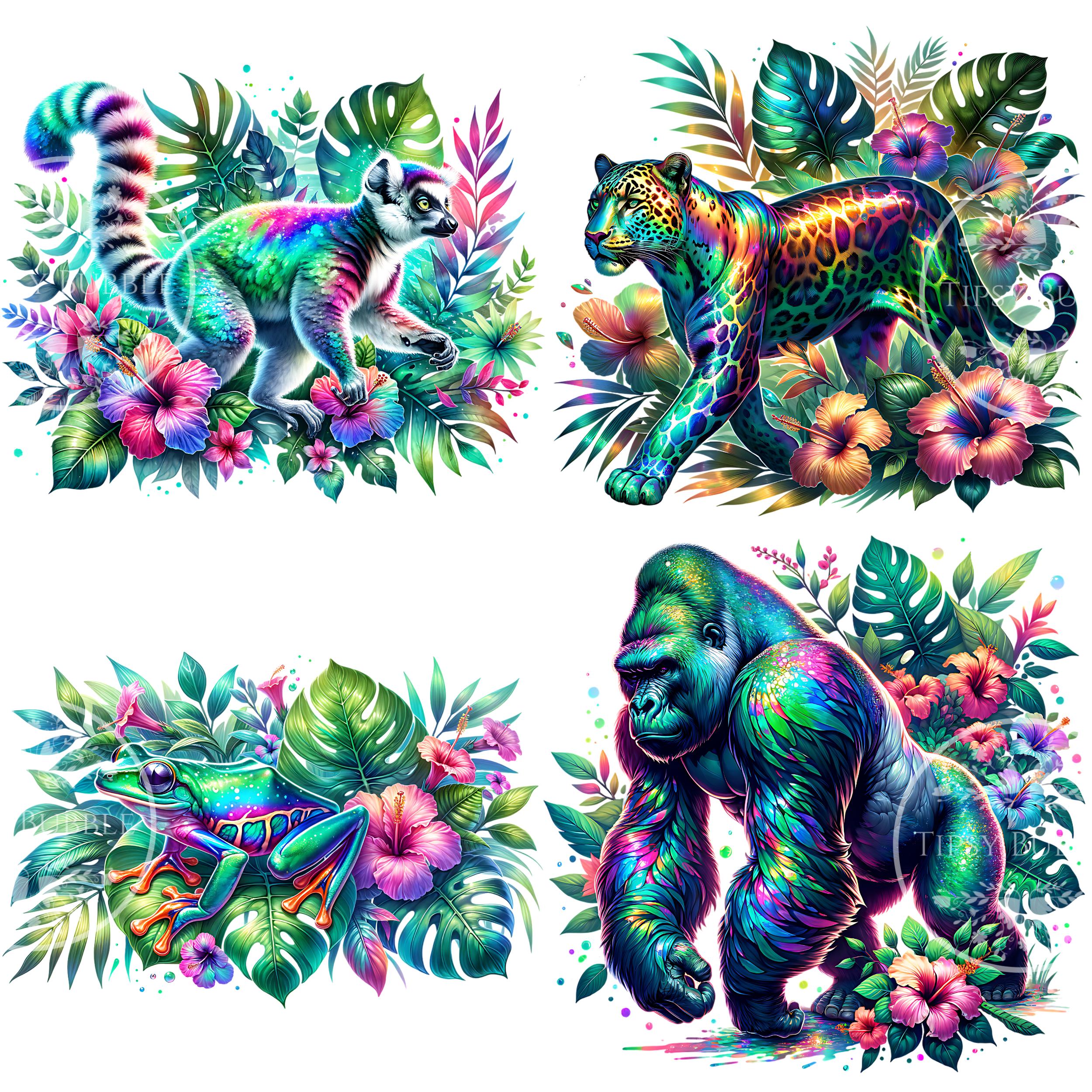 Jungle Animals Clipart Bundle, Safari Animals PNG, Colorful Elephant ...