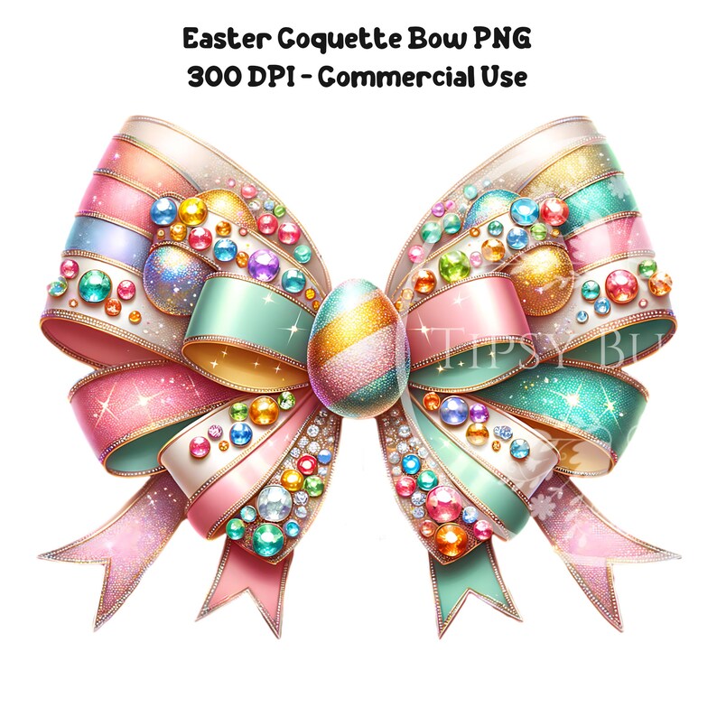 Easter Coquette Bow PNG: Glittering Rhinestone Clipart (digital ...