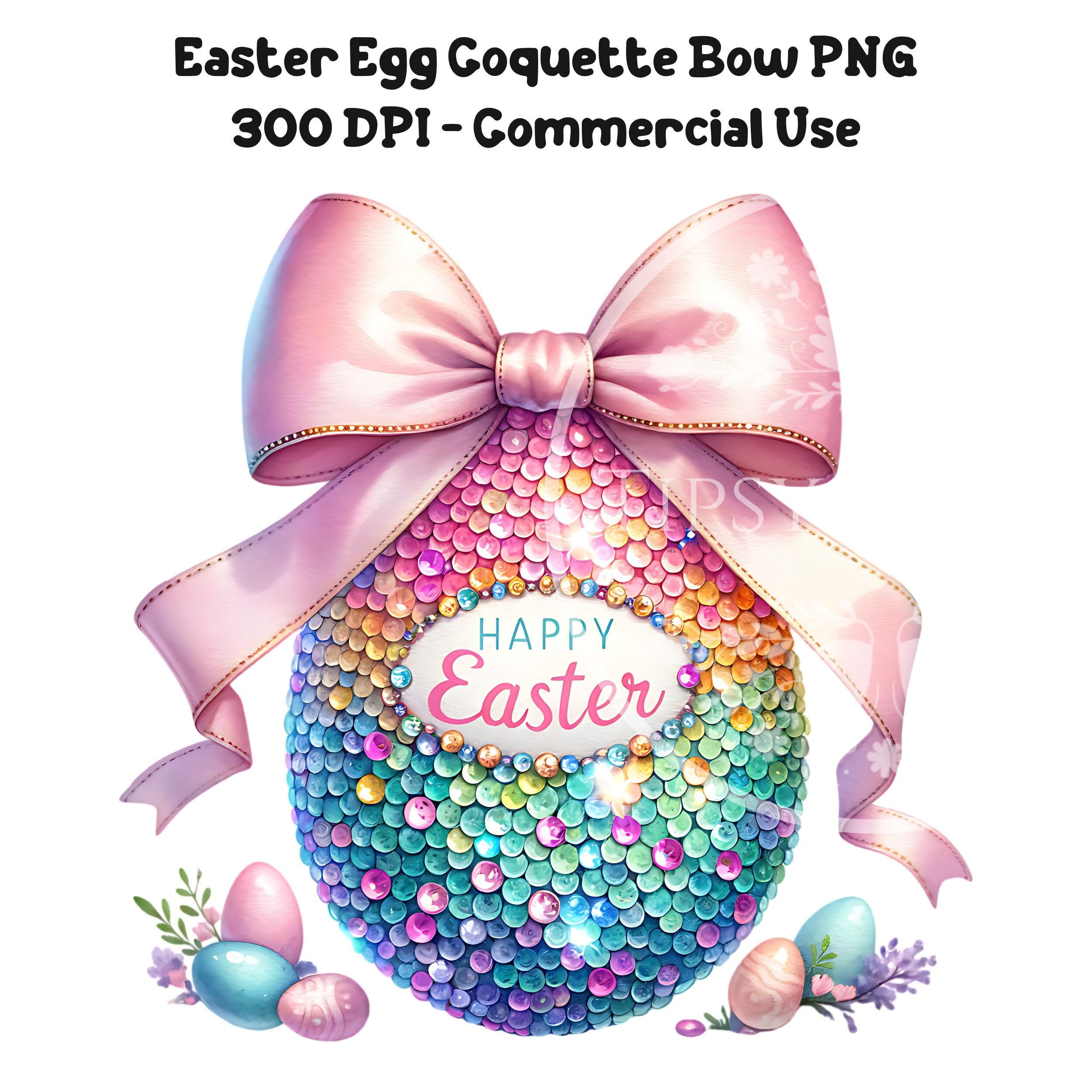 Easter Egg Coquette Bow PNG, Watercolor Clipart, Faux Rhinestone Shirt ...