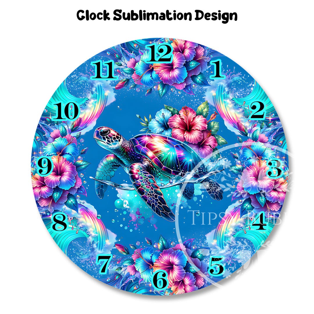 Sea Turtle Clock Sublimation PNG, Ocean Sea Turtle Clipart Clock ...