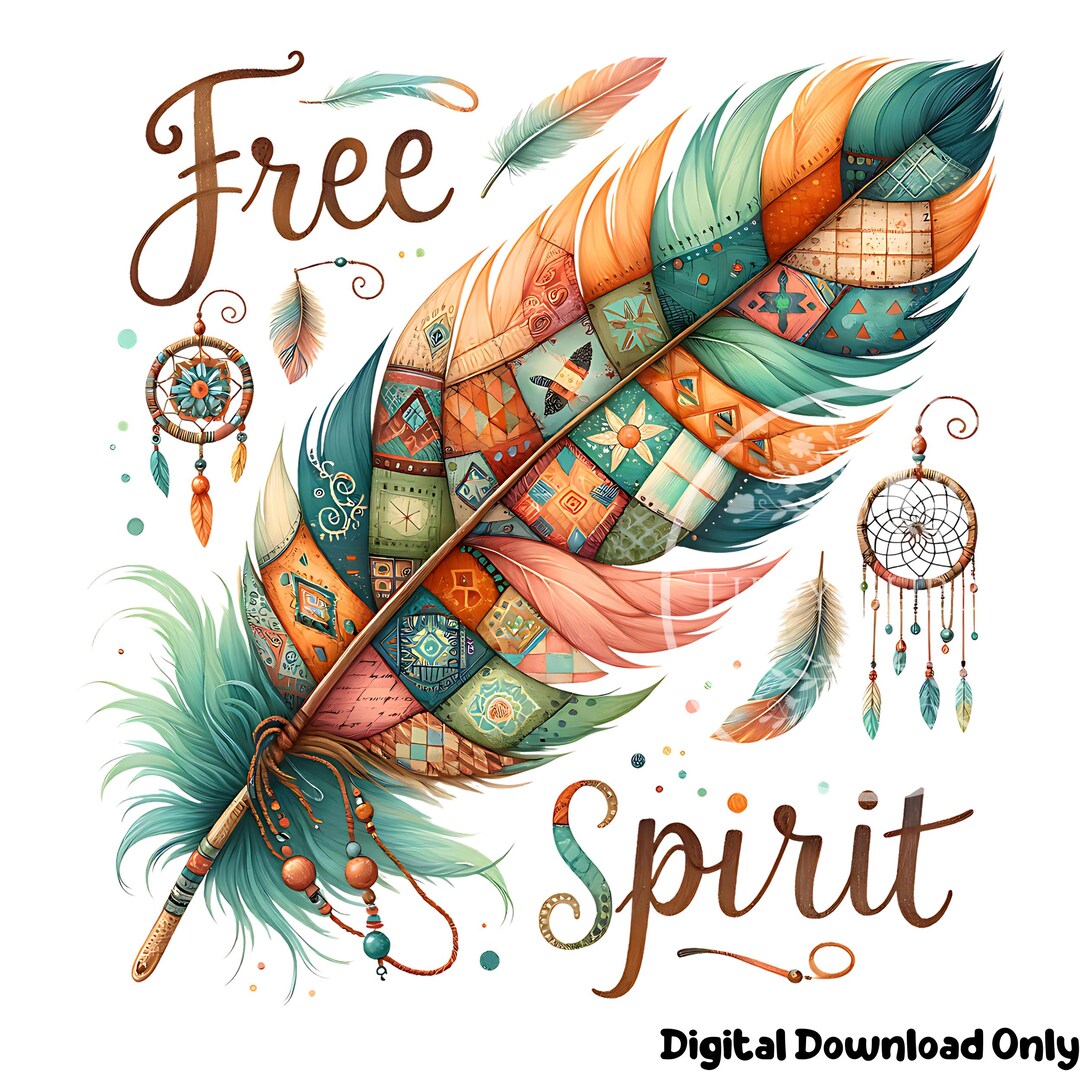 Boho Feather Clipart PNG, Boho Inspirational PNG, Feather Shirt Design ...