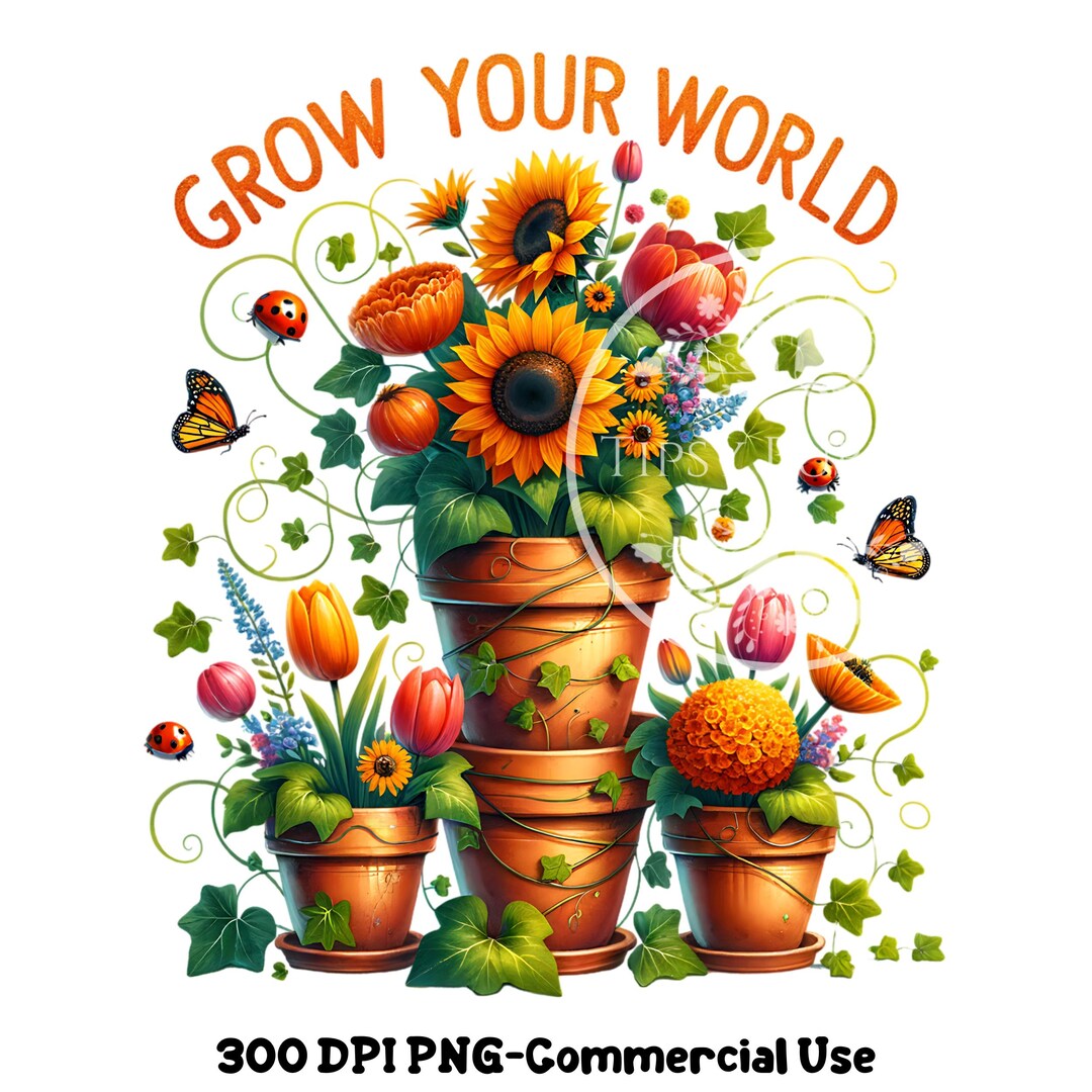 Whimsical Flower Pots PNG, Spring Summer Floral Clipart, Sublimation ...
