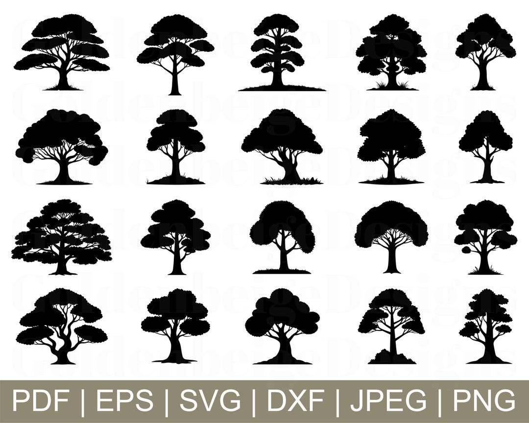Simple Tree Svg, Tree Silhouette, Tree Cut File, Tree Vector Tree Dxf ...