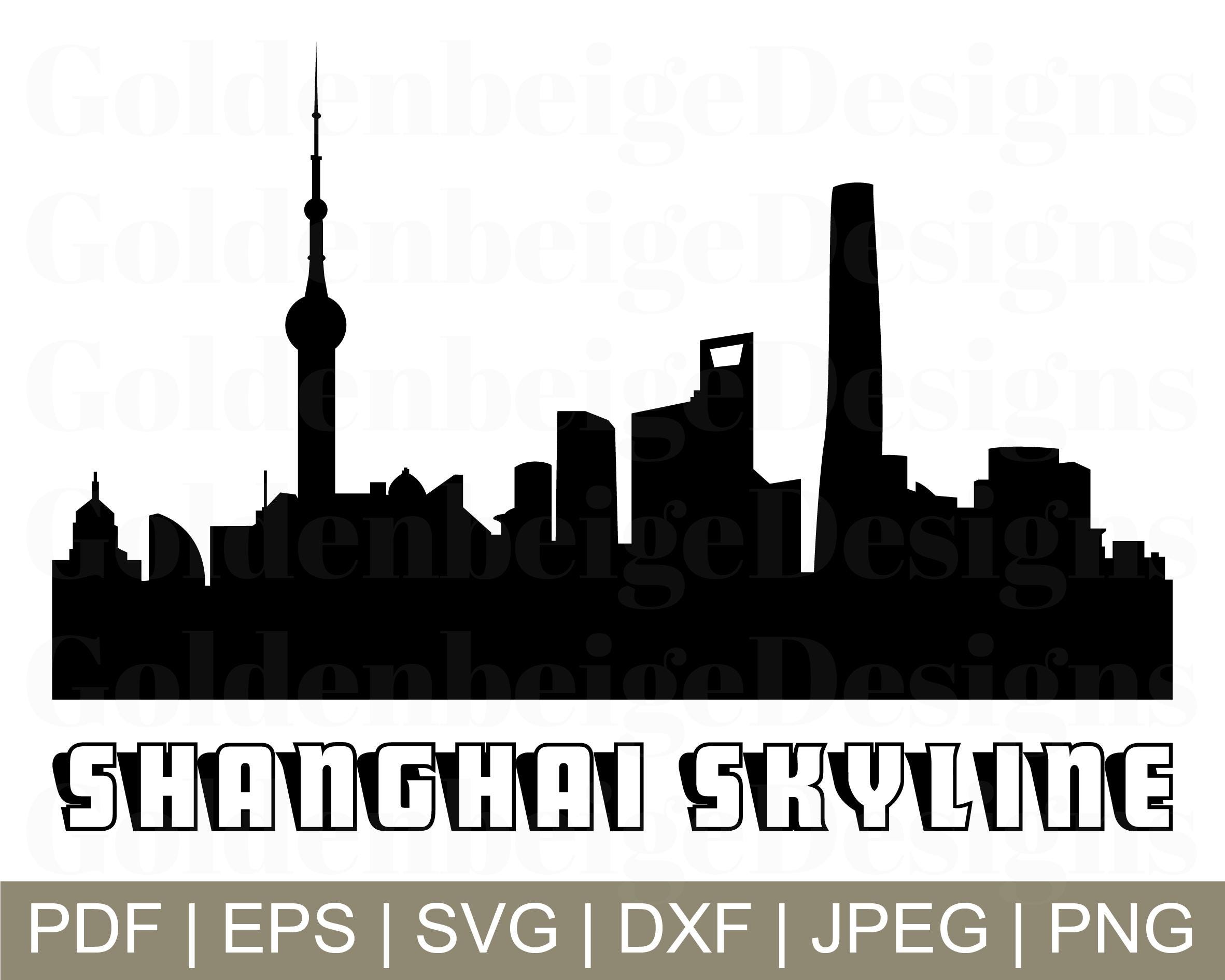 Shanghai Skyline Silhouette, Shanghai Skyline Vector, Shanghai China ...
