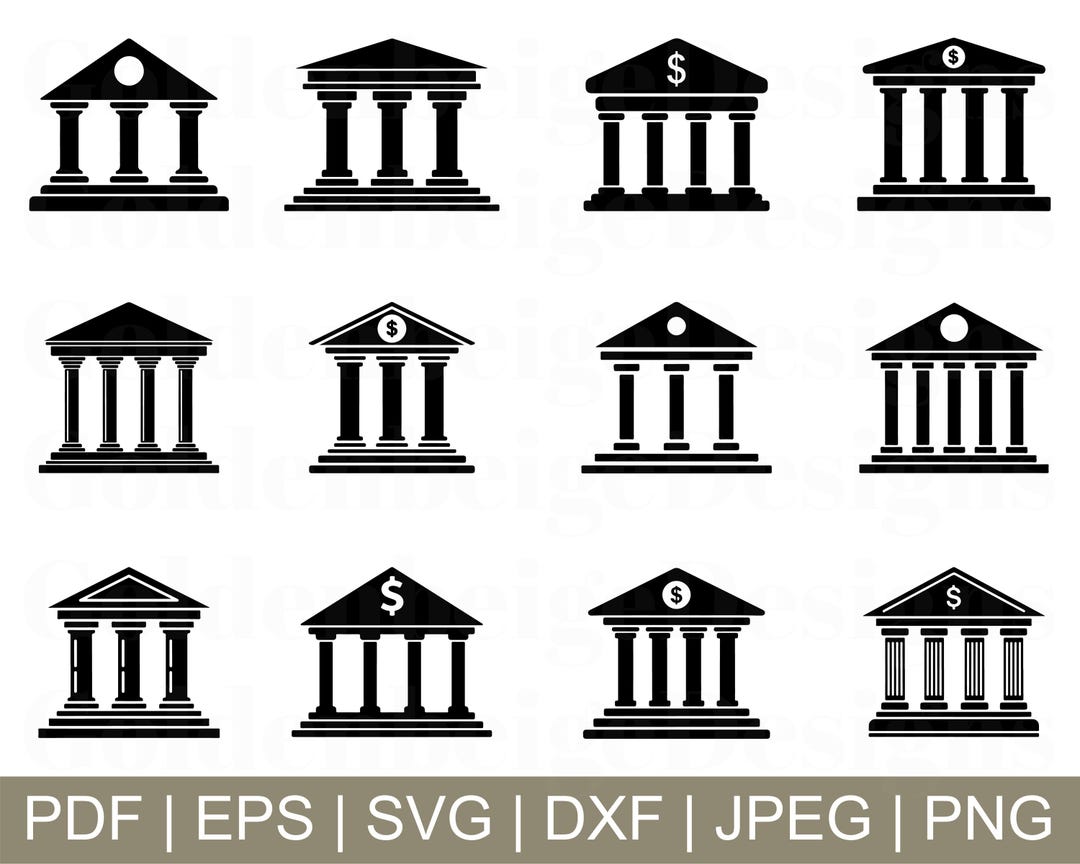 Bank Svg, Banks Cut File, Bank Silhouette, Bank Vector, Bank Dxf, Jpeg ...