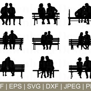 Couple on a Bench Svg, Couple on a Bench Silhouette, Couple on a Bench ...