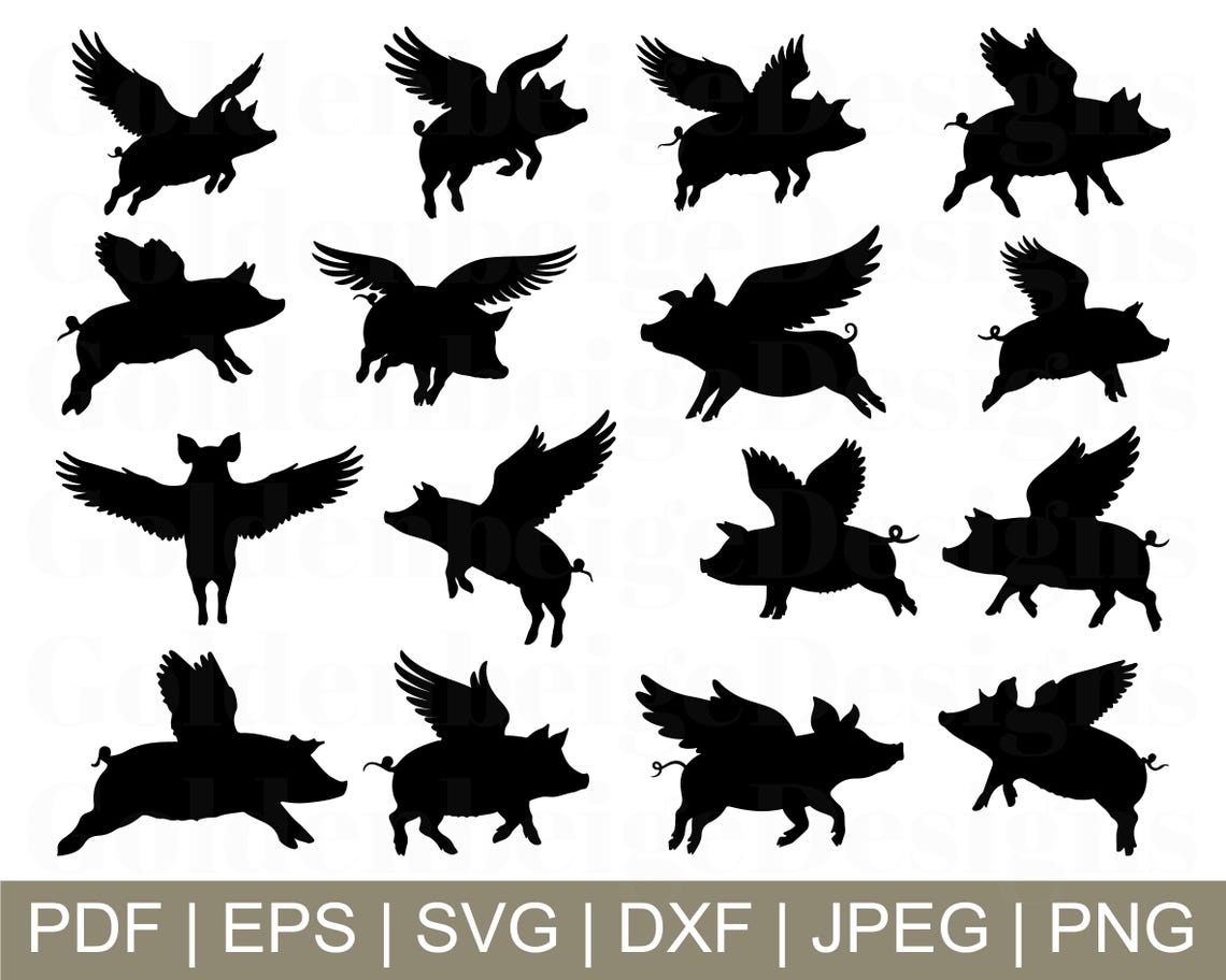 Flying Pigs Svg, Flying Pigs Vector, Flying Pigs Silhouette, Pigd Cut ...