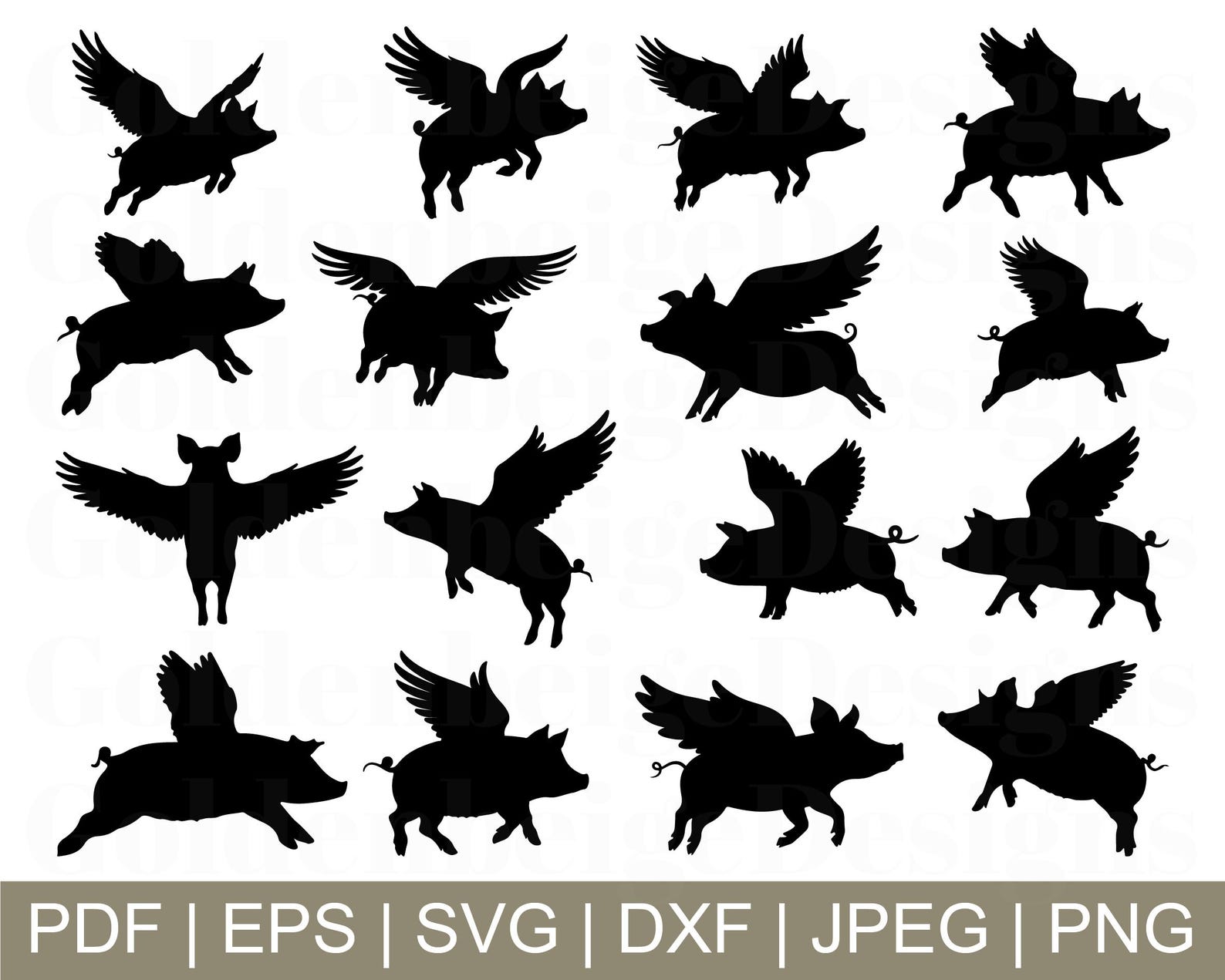Flying Pigs Svg, Flying Pigs Vector, Flying Pigs Silhouette, Pigd Cut ...
