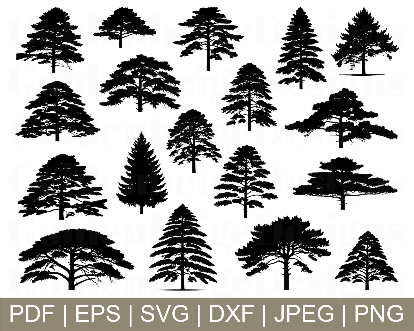 Pine Tree Svg, Pine Trees Silhouette, Pine Tree Cut File, Pine Tree Dxf ...