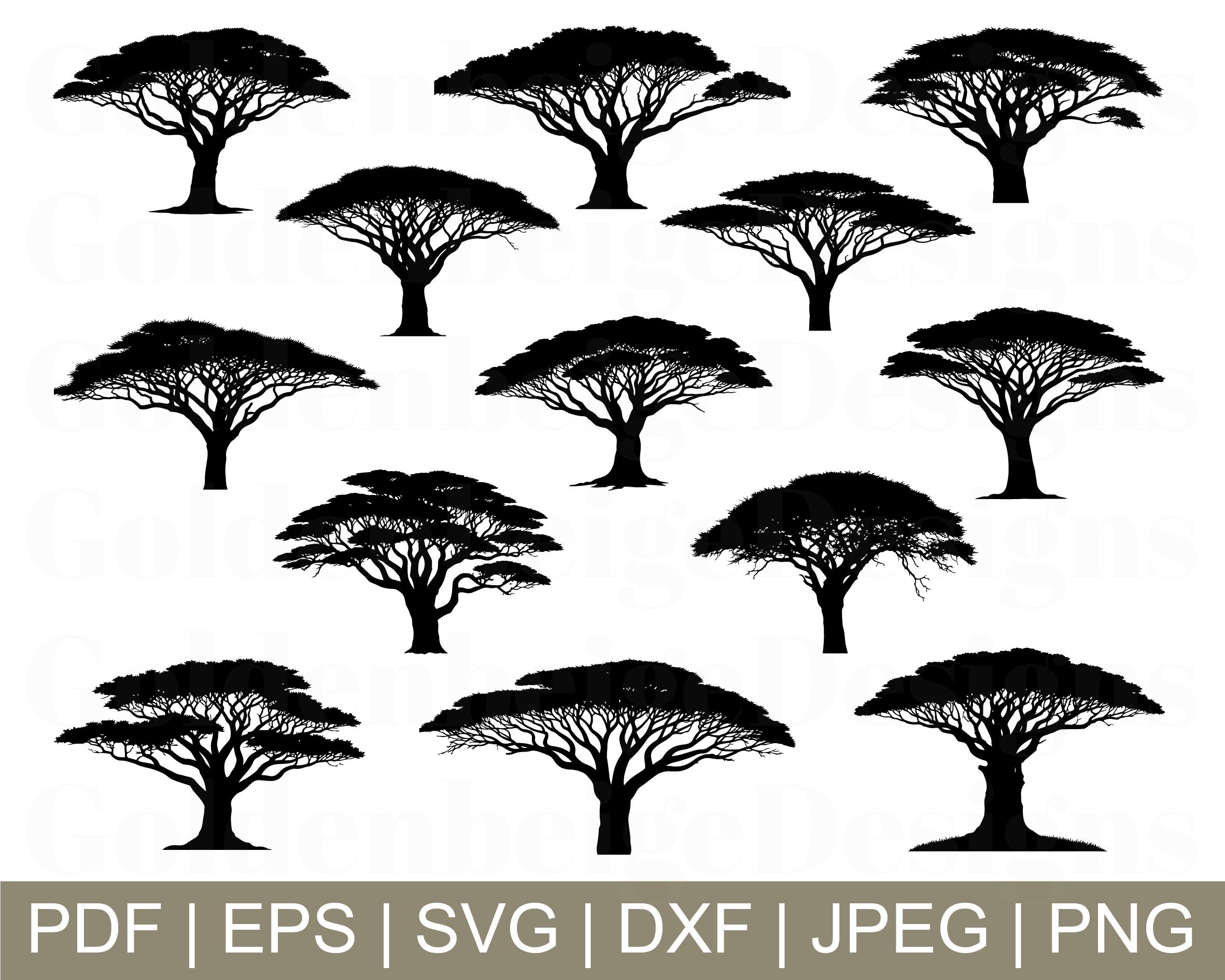 African Tree Svg, African Tree Cut File, African Tree Silhouette ...