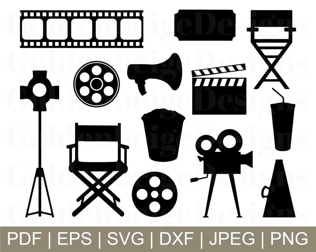 Movie Elements Svg, Movie Tools Silhouette, Camera, Film Making ...