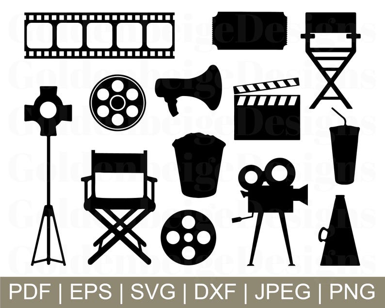 Movie Elements Svg, Movie Tools Silhouette, Camera, Film Making ...