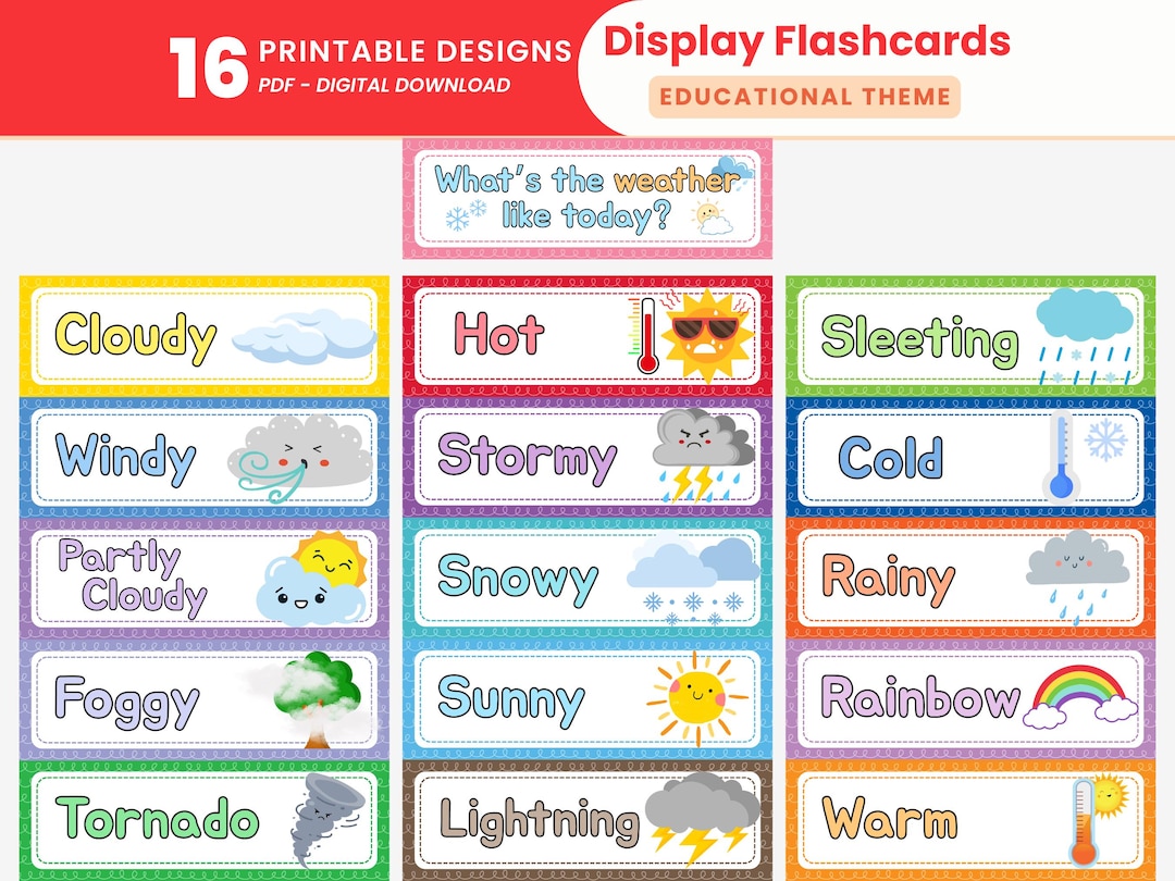Educational Theme Weather Display Flashcards Printable Weather Learning ...