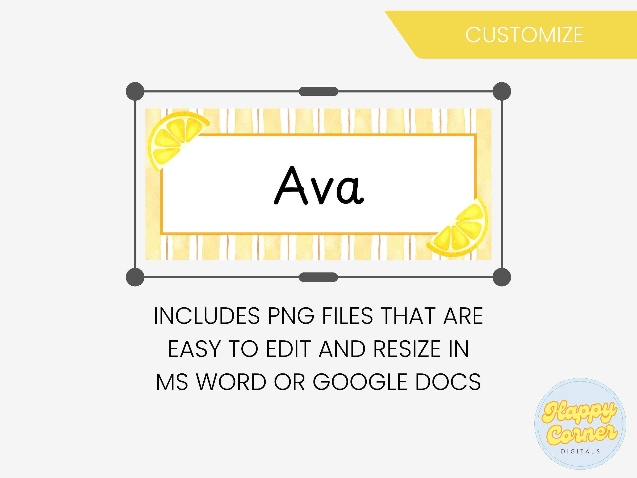 Summer Lemon Desk Name Tags Editable Lemon Student Name Tags Cute ...