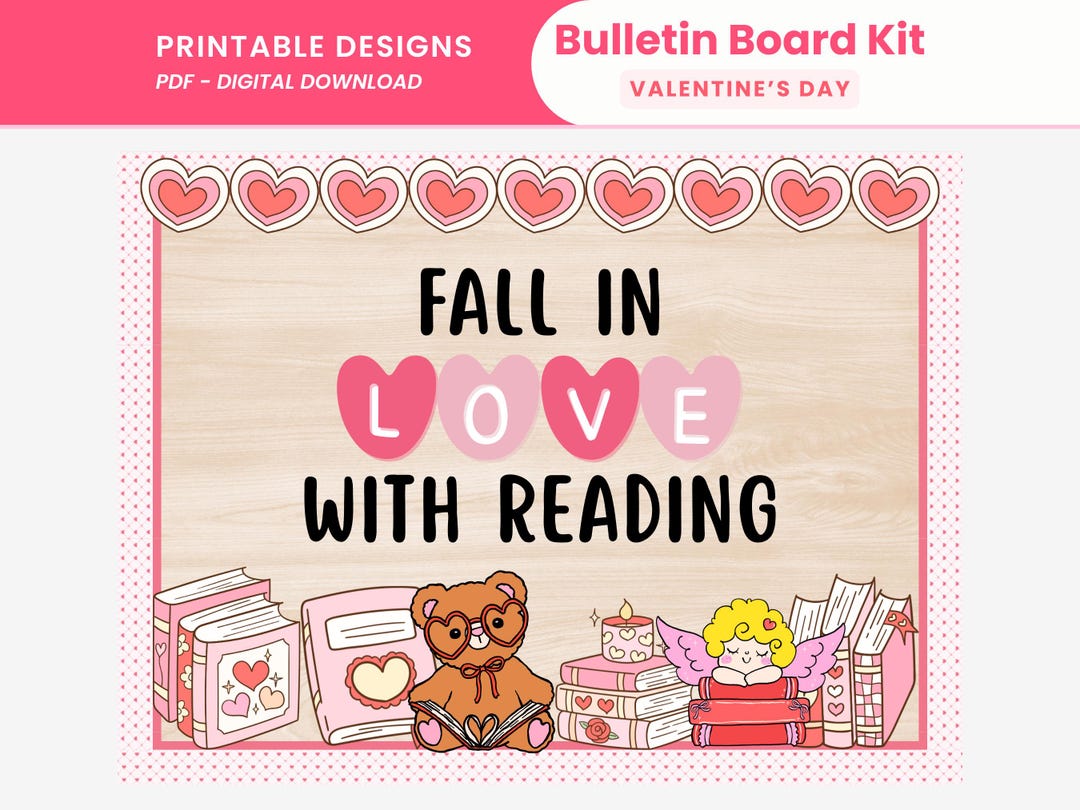 Fall in Love With Reading Valentine Bulletin Board Kit Printable ...