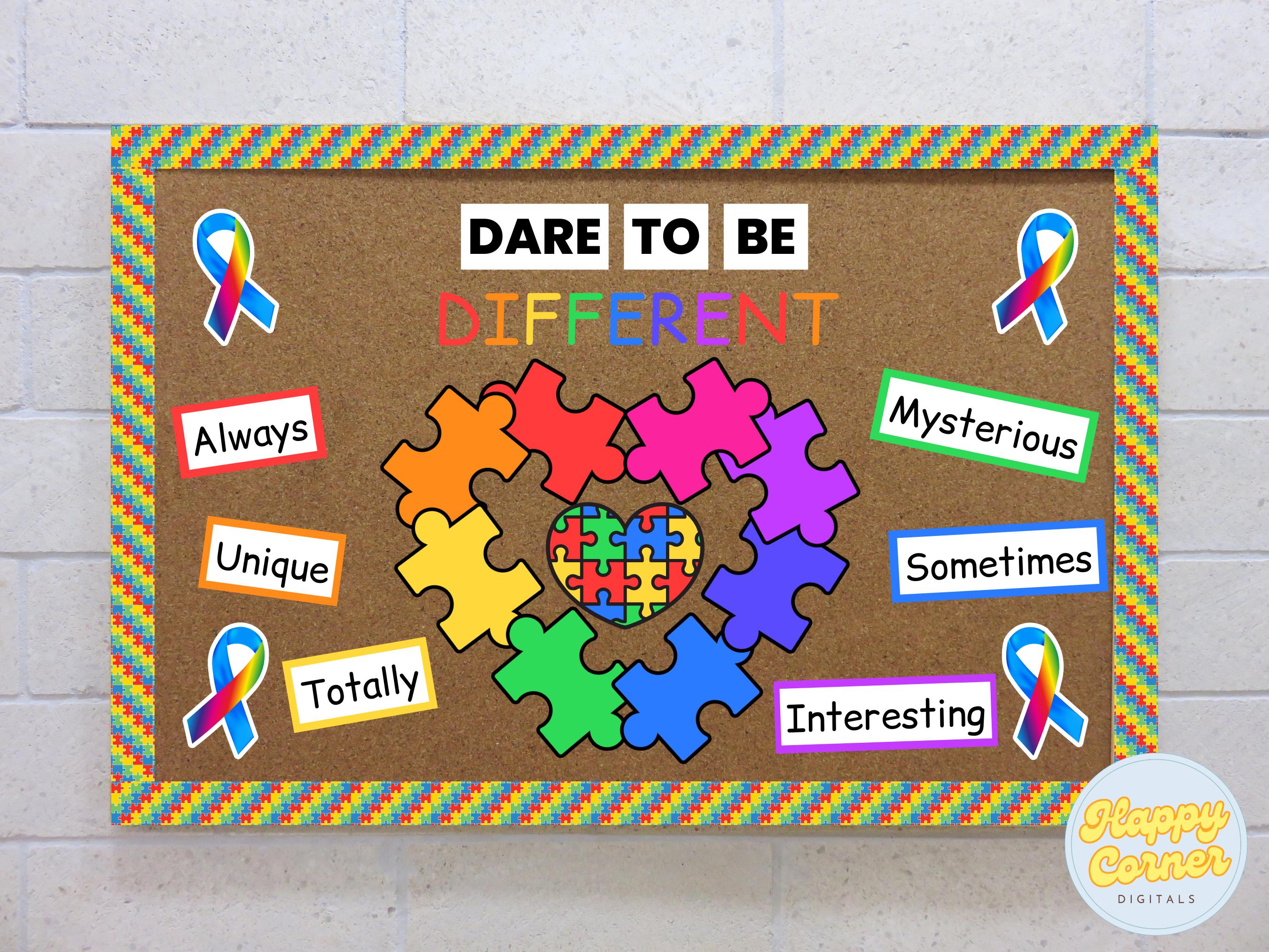 Dare to Be Different Autism Awareness Bulletin Board Kit Printable Sped ...