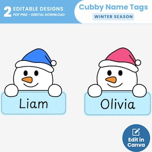 Snowman Cubby Name Tags Editable Boy and Girl Locker Name Tags Cute ...