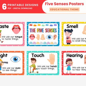 Educational Theme Five Senses Posters Printable Prek 5 Senses Grounding ...