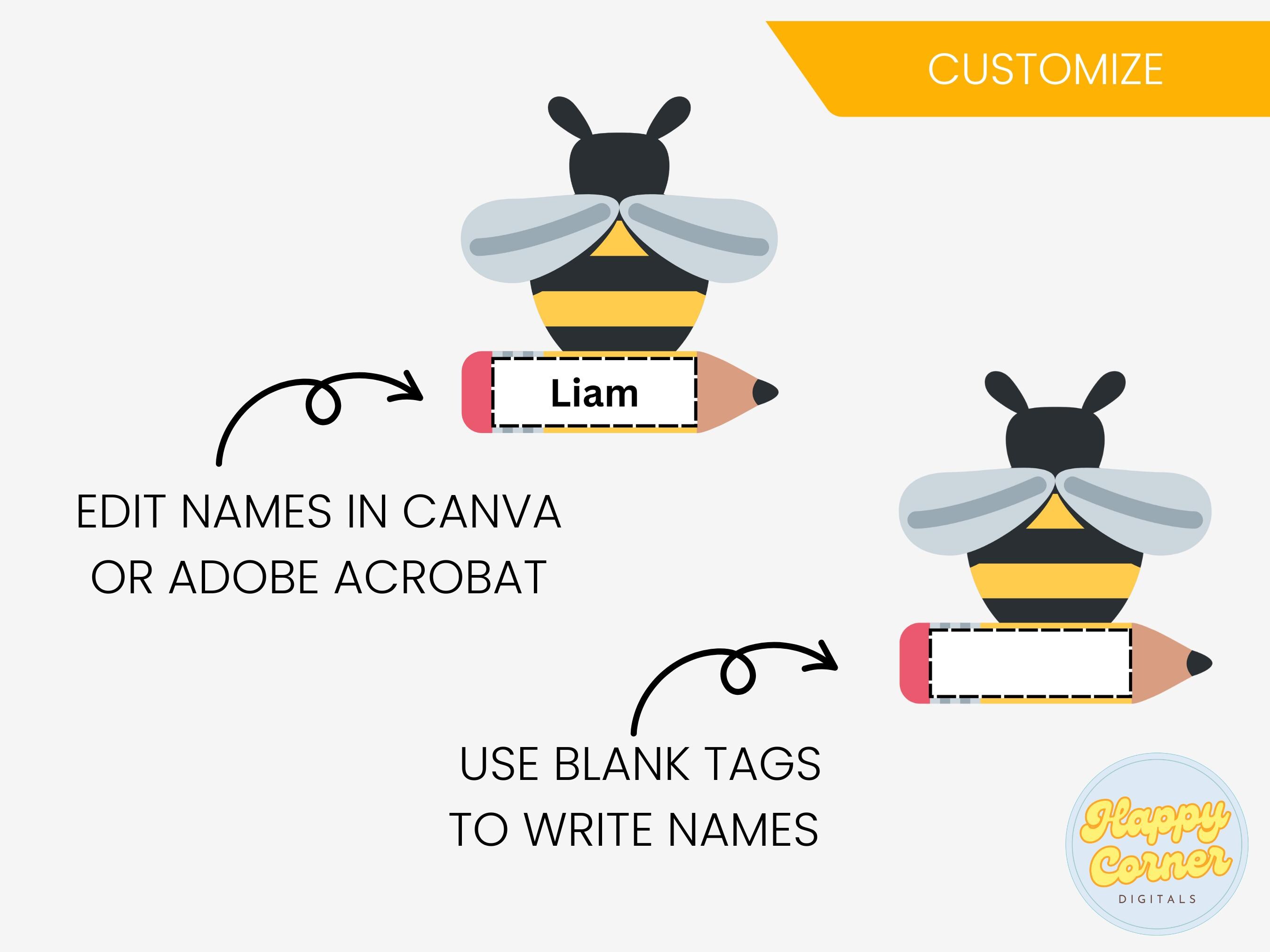 Honey Bee Cubby Name Tags Printable Bee Student Name Tags Cute Bumble ...