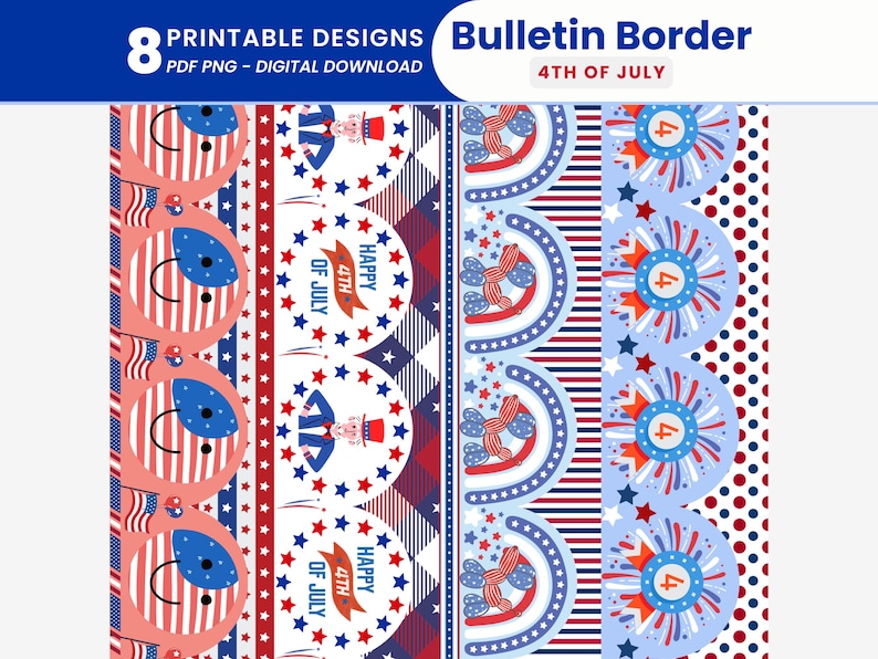 4th of July Seamless Bulletin Board Border Display Printable Patriotic ...