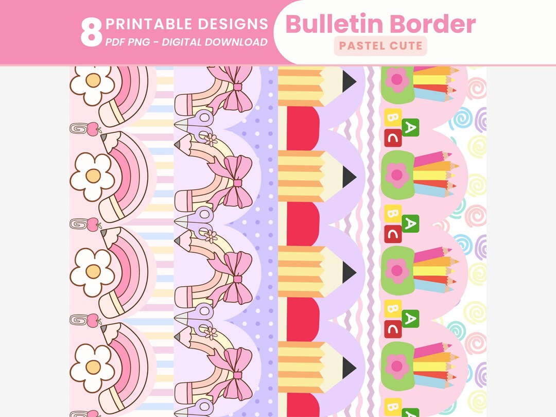 Pastel Cute Pencil Bulletin Board Borders Printable Back to School ...