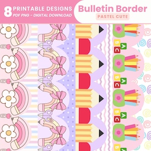Pastel Cute Pencil Bulletin Board Borders Printable Back to School ...