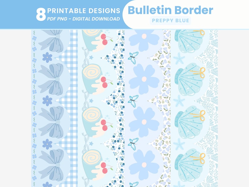Preppy Blue Bulletin Board Borders Printable Coquette Blue Boarders ...