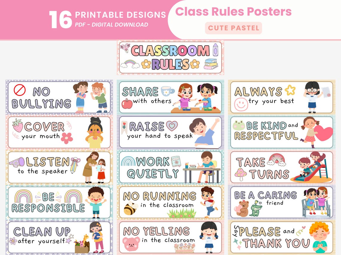 Cute Pastel Classroom Expectations Display Posters Prek Printable ...