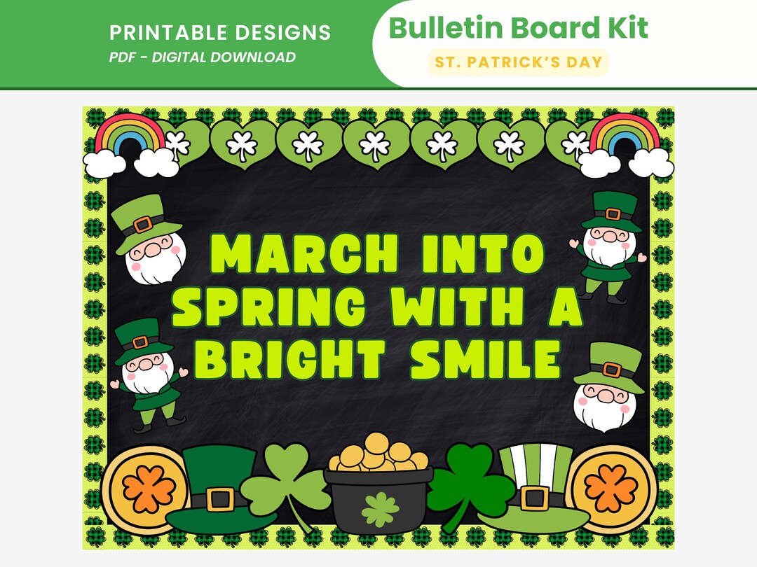 March Into Spring St. Patrick's Day Bulletin Board Kit Printable ...