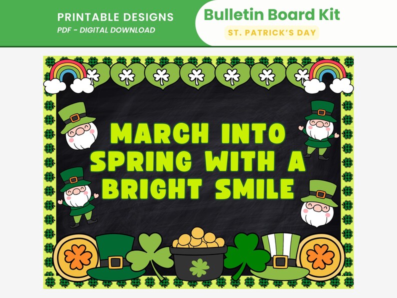 March Into Spring St. Patrick's Day Bulletin Board Kit Printable ...