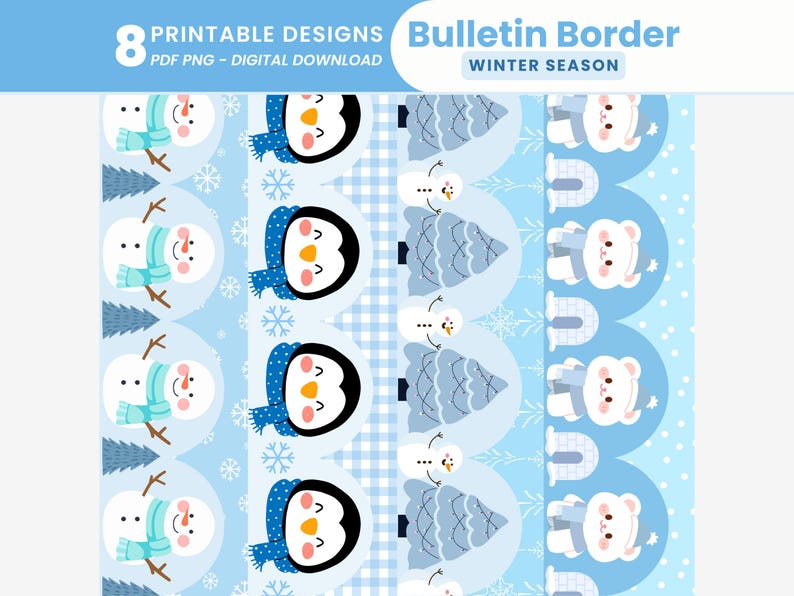 Winter Bulletin Board Borders Printable Blue Christmas Border Display ...