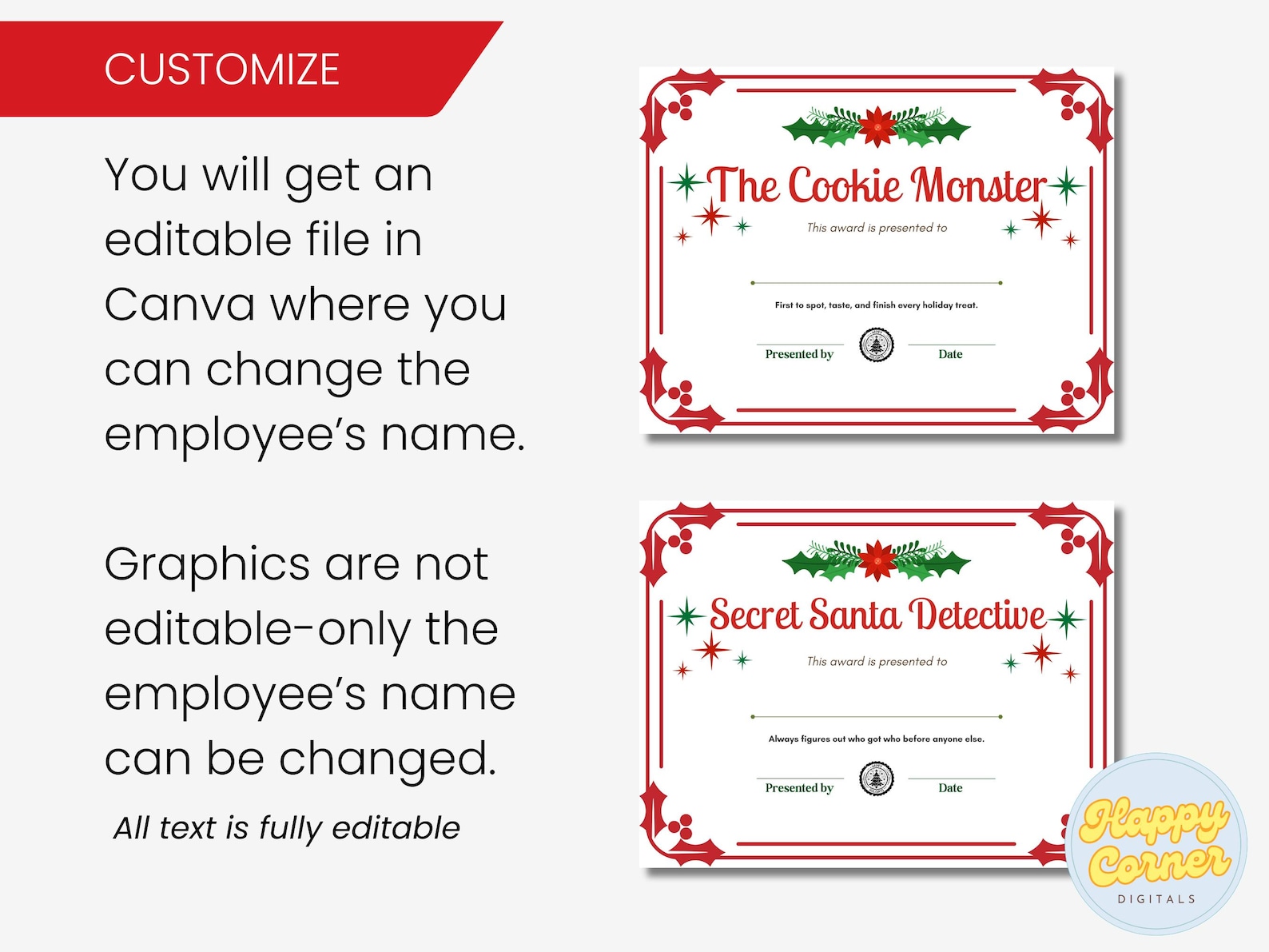 Funny Christmas Employee Award Certificates Editable Christmas Office ...