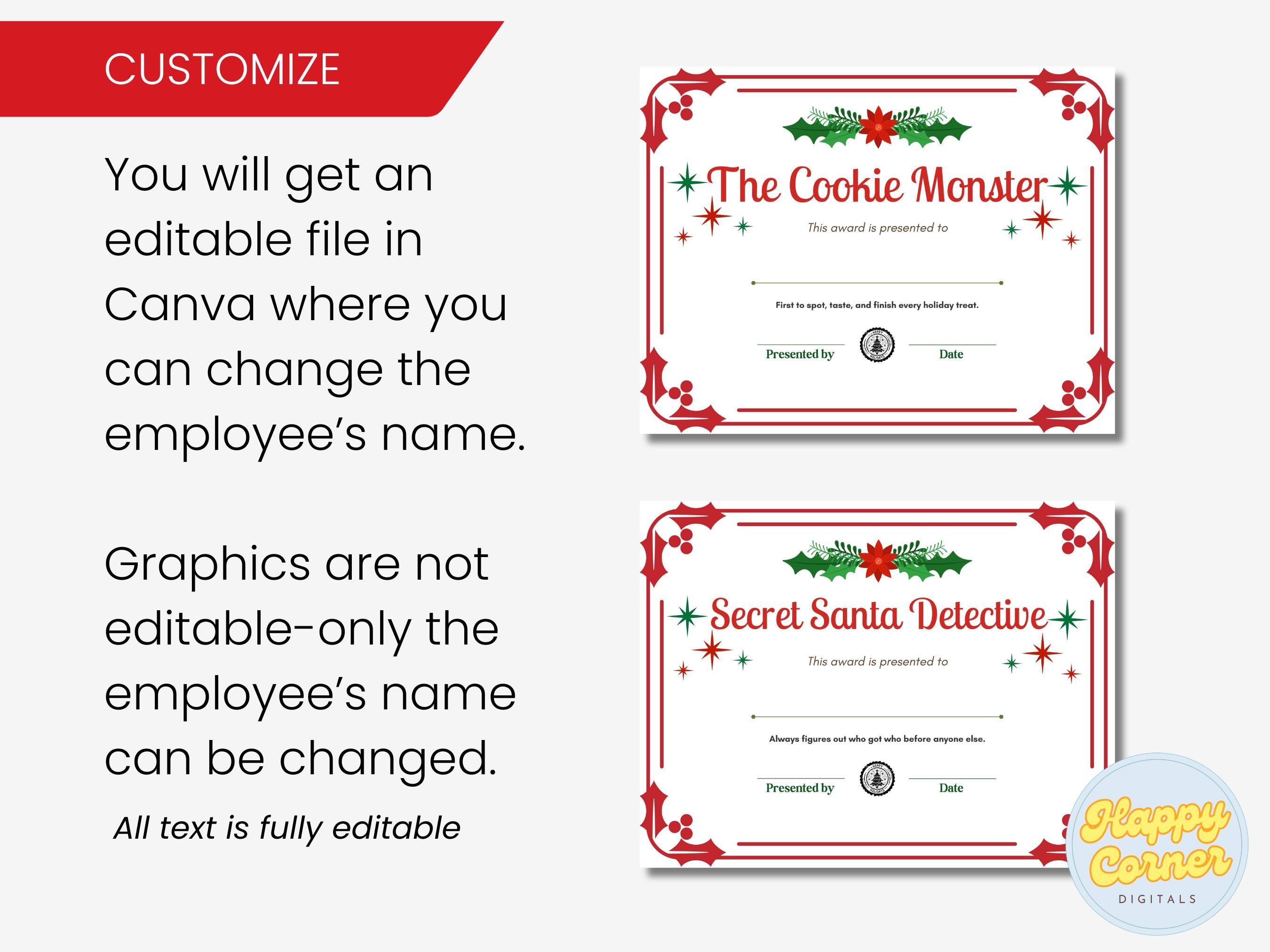 Funny Christmas Employee Award Certificates Editable Christmas Office ...