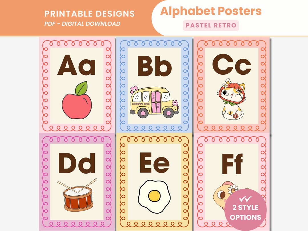 Pastel Retro Alphabet Wall Posters Pastel Groovy Classroom Alphabetical ...