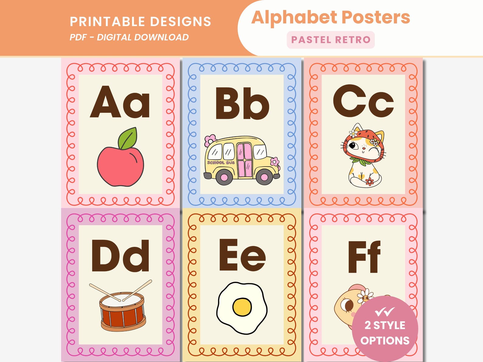 Pastel Retro Alphabet Wall Posters Printable Groovy Classroom Letters ...