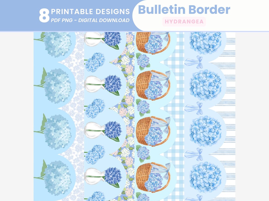 Hydrangea Bulletin Board Borders Printable Straight and Scalloped ...