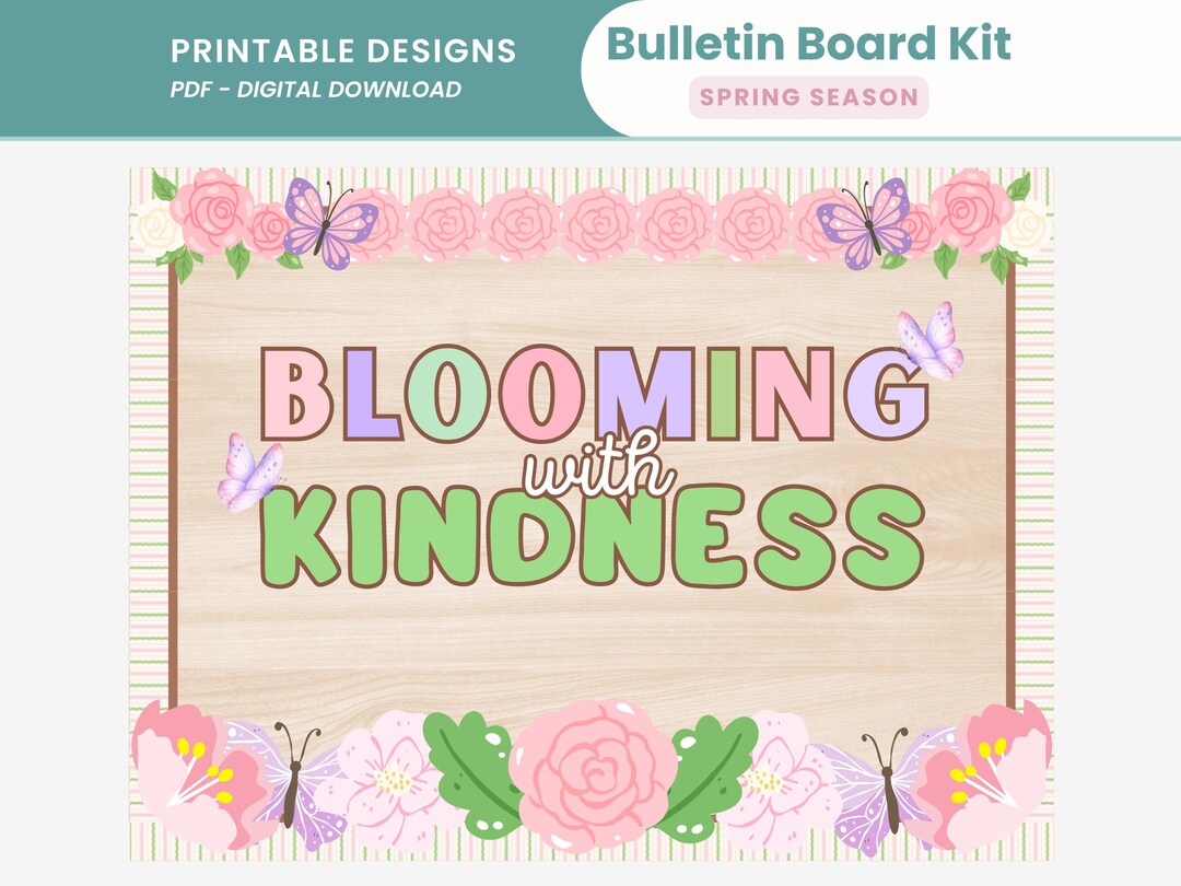Blooming With Kindness Spring Mental Health Bulletin Board Kit Pastel ...