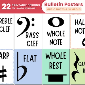 Music Notes and Symbols Bulletin Posters Printable Music Classroom ...