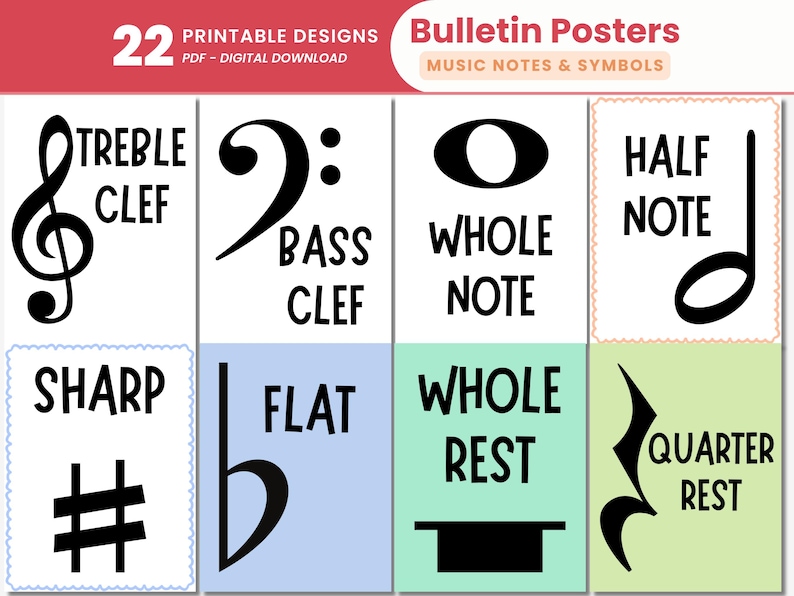 Music Notes and Symbols Bulletin Posters Printable Music Classroom ...
