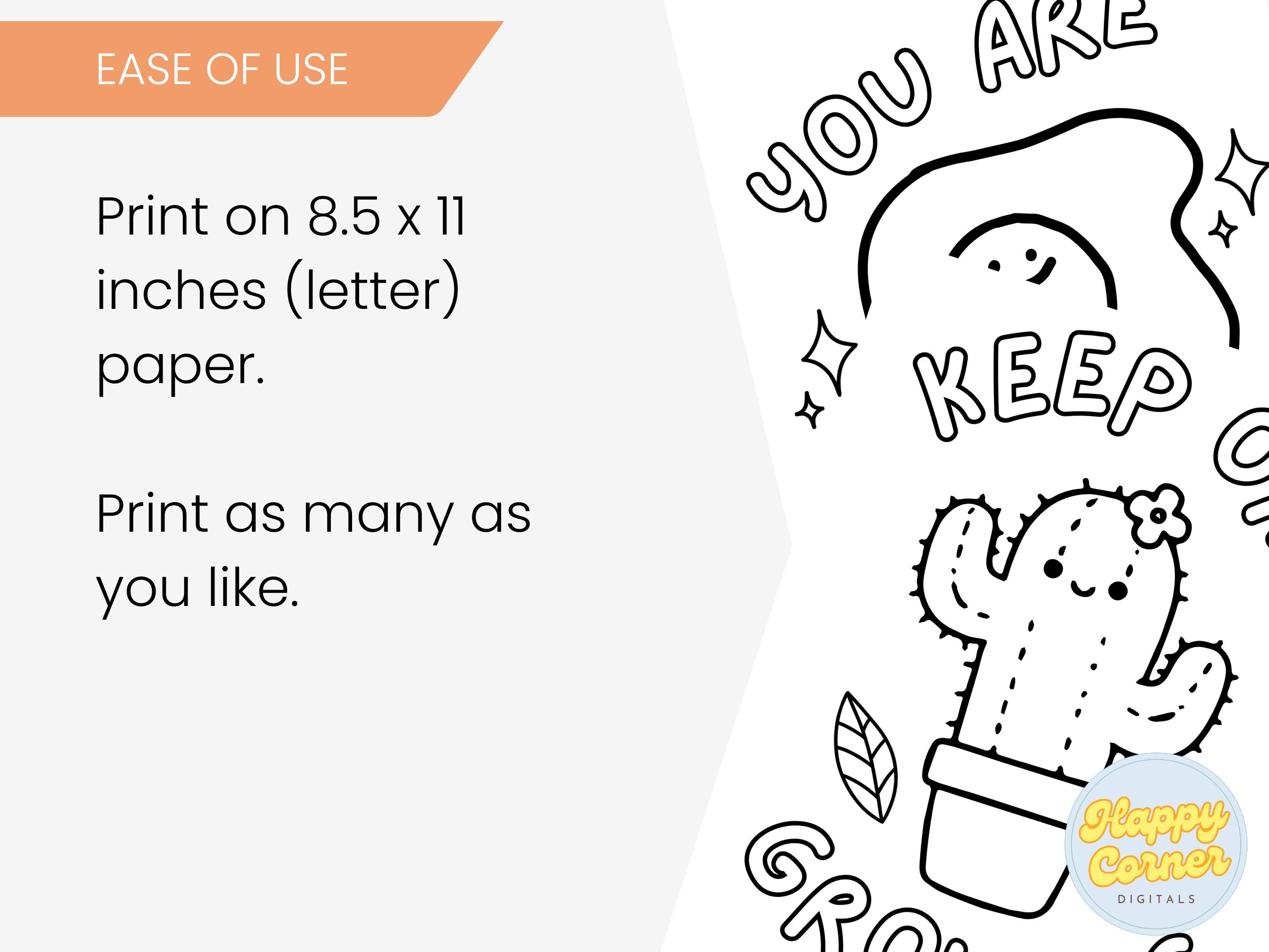 Kawaii Retro Affirmations Easy Coloring Pages Printable Cute Groovy ...