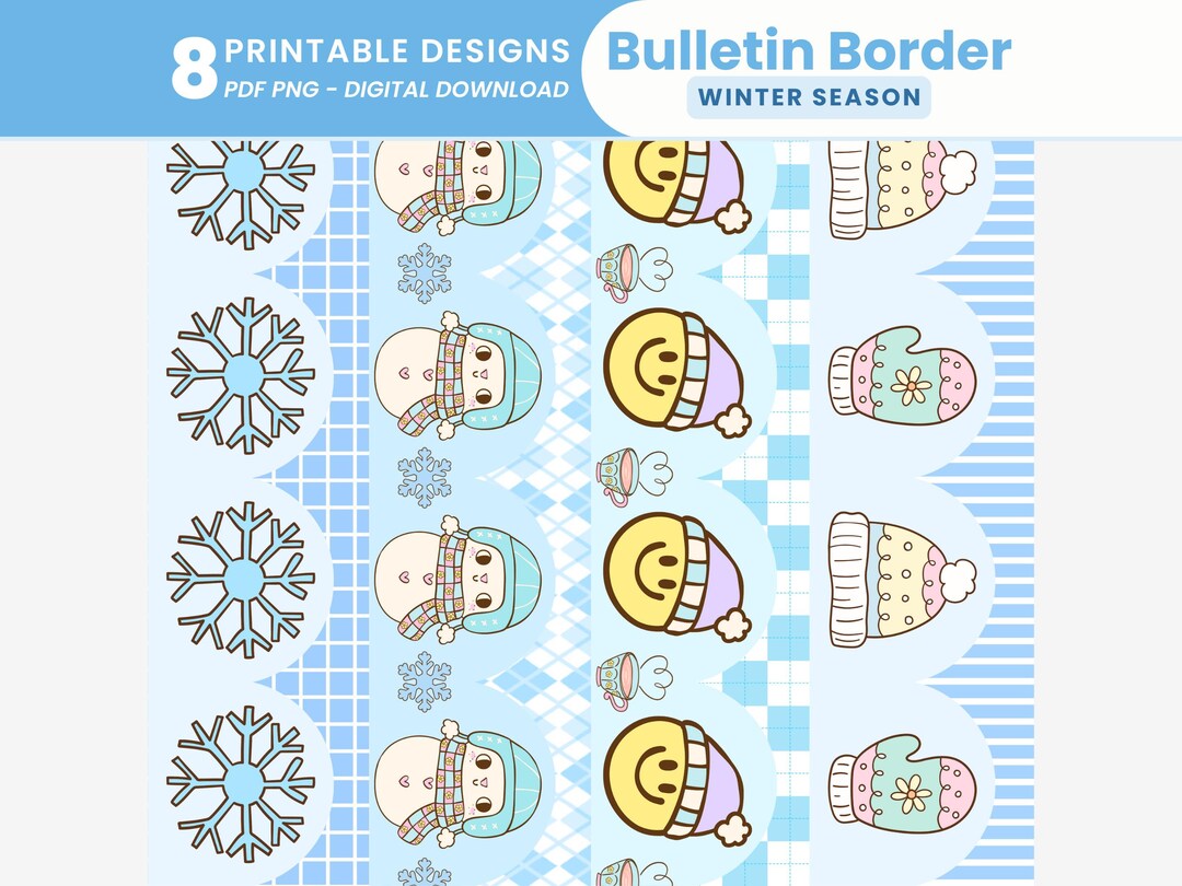 Groovy Winter Bulletin Board Borders Printable Pastel Retro Winter ...