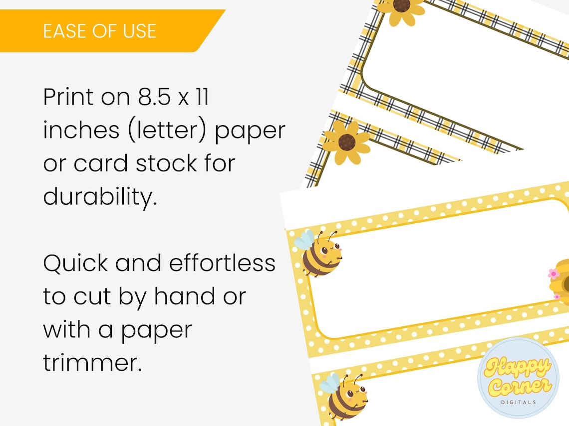 Honey Bee Desk Name Tags Printable Bee Student Name Tags Bumble Bee ...